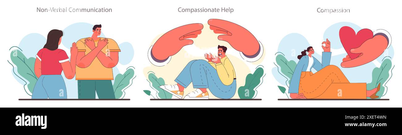 Soft skill development set. Character with empathy. Person with deep understanding of emotions ...