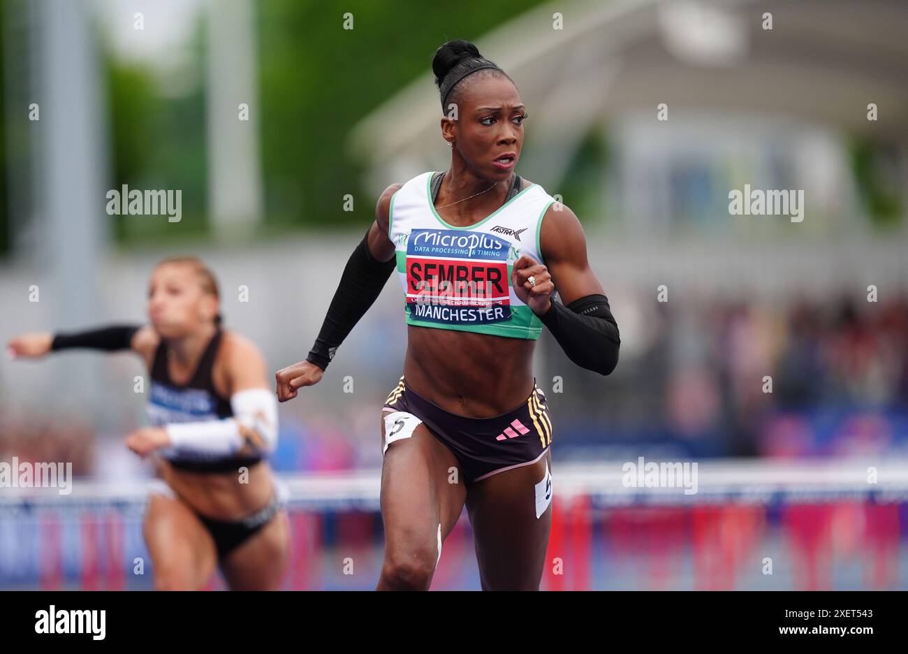 Cindy Sember wins the Women's 100m hurdle during day one of the Olympic ...