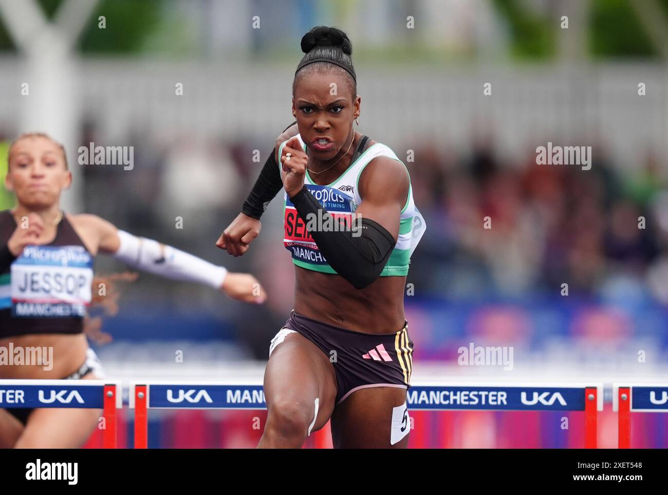 Cindy Sember wins the Women's 100m hurdle during day one of the Olympic ...