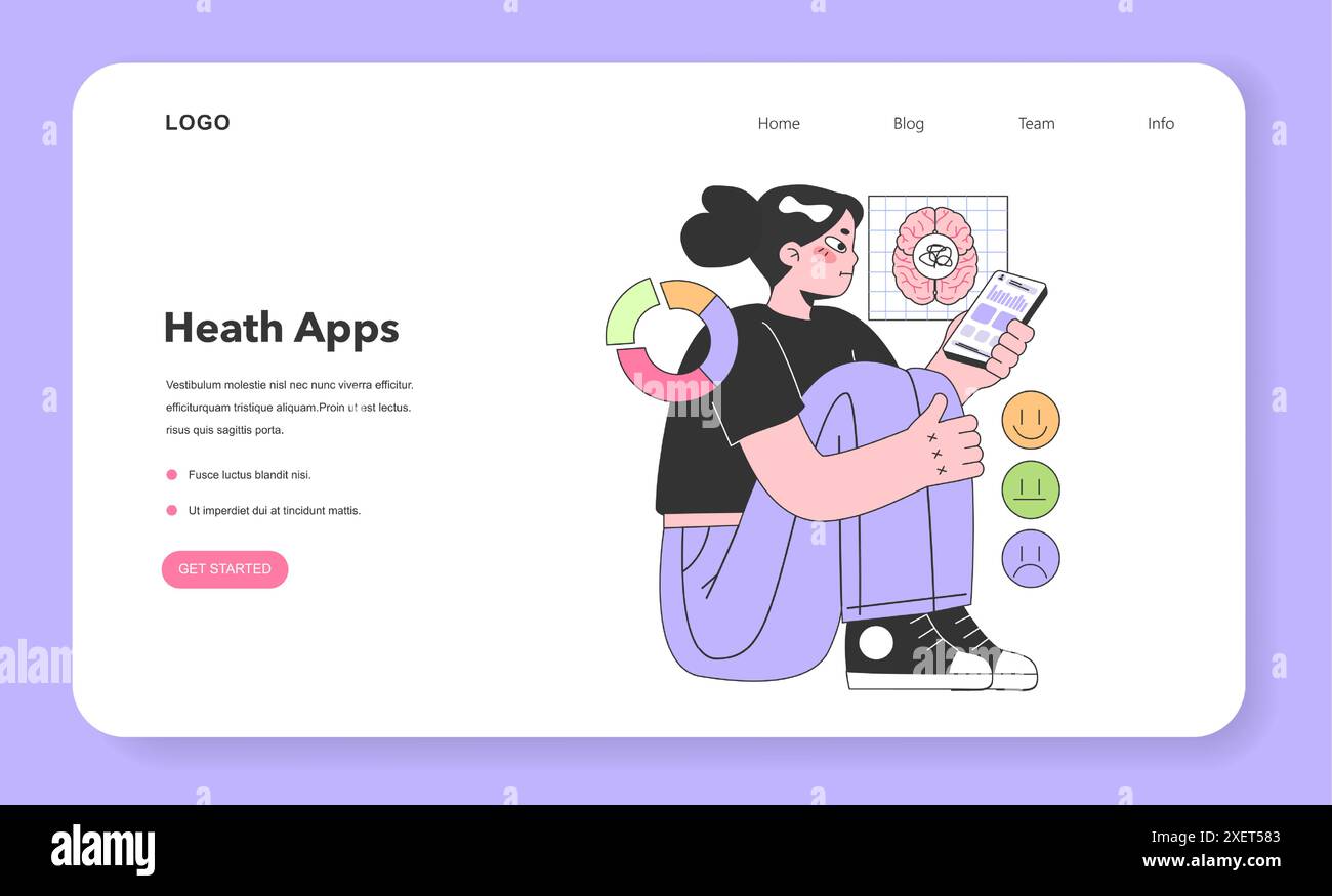 Mental health tracker web banner or landing page. Character using ...
