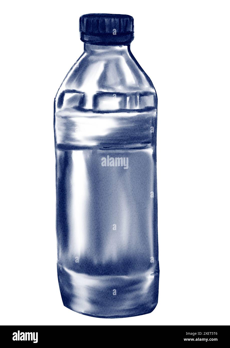 Medium sized water bottle. Watercolor illustration of white and blue ...