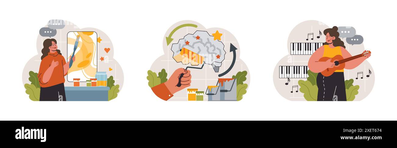 Art therapy set. Character developing a creativity. Self-expression ...