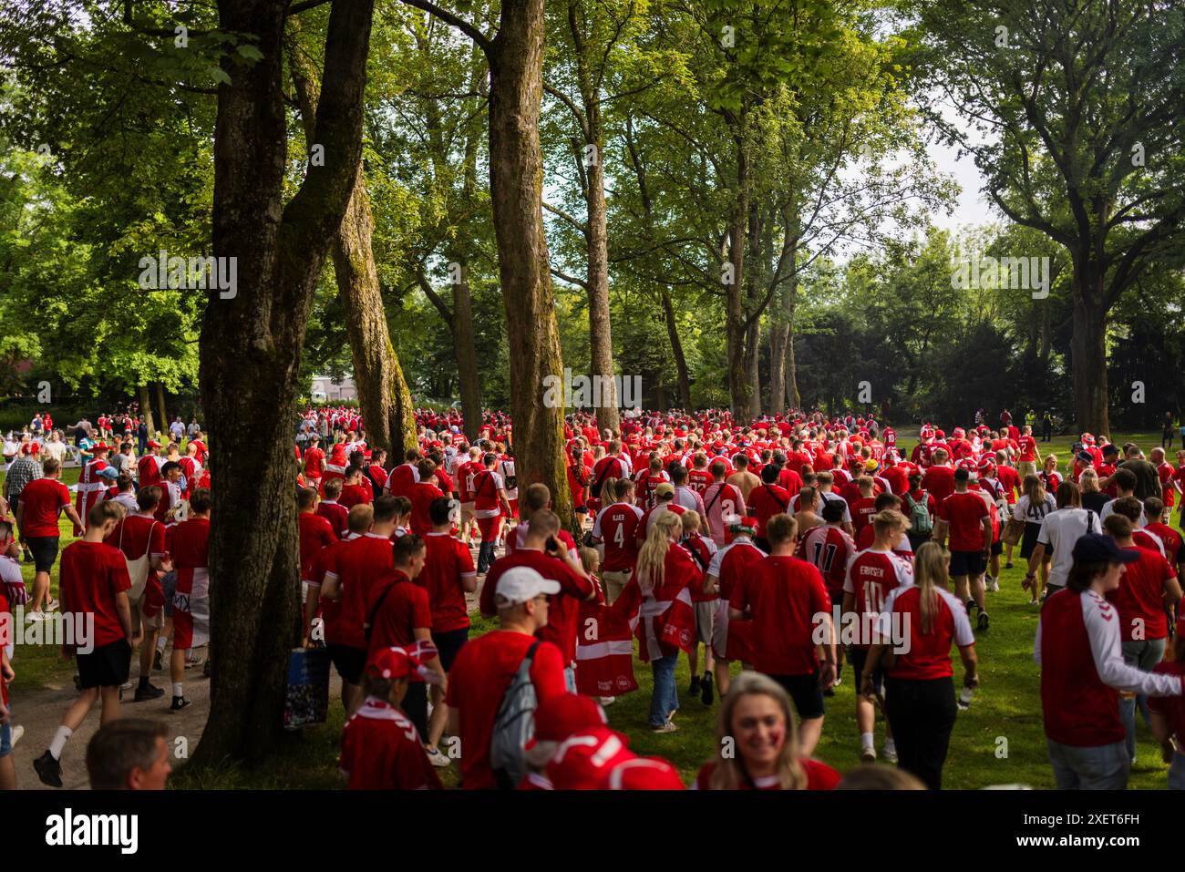 Dortmund, Germany. 29th Jun 2024. Danish fans mash from Westpark to the ...