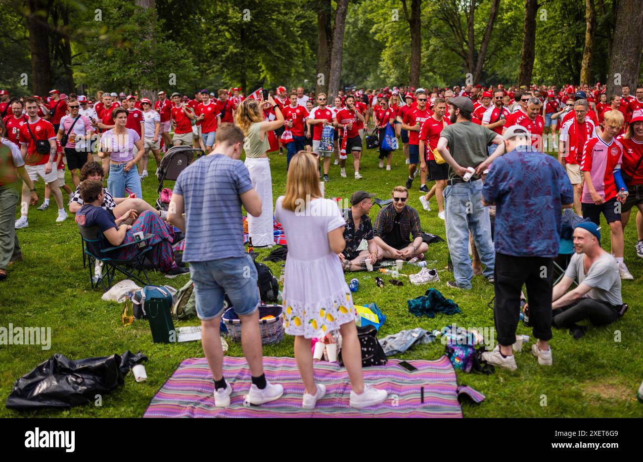Dortmund, Germany. 29th Jun 2024. Picnic during the fan march Danish ...