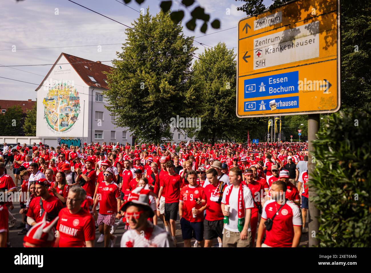 Dortmund, Germany. 29th Jun 2024. Danish fans mash from Westpark to the ...