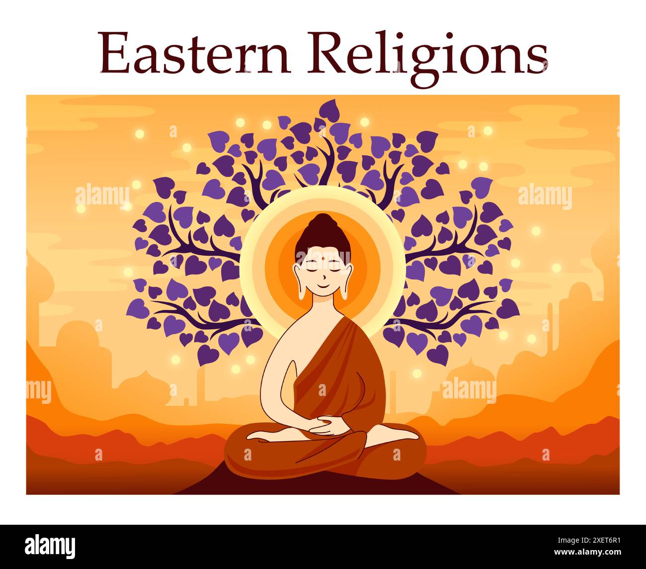 Buddhism. Monk wearing orange robe meditating in lotus position. Buddha ...