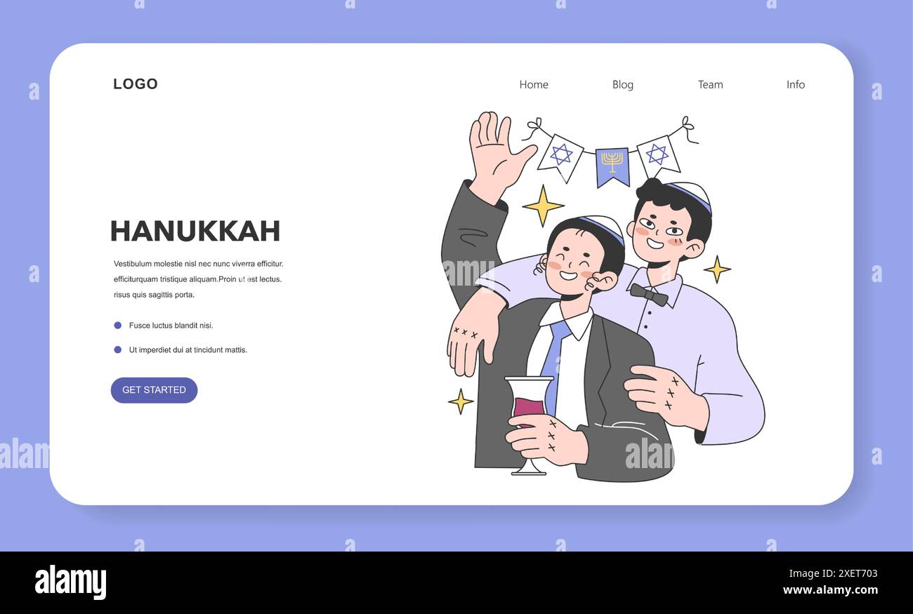 Hanukkah celebrating web banner or landing page. Family gathering on ...