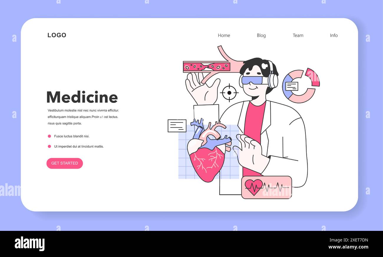 Bioinformatics web banner or landing page. Doctor works with virtual ...