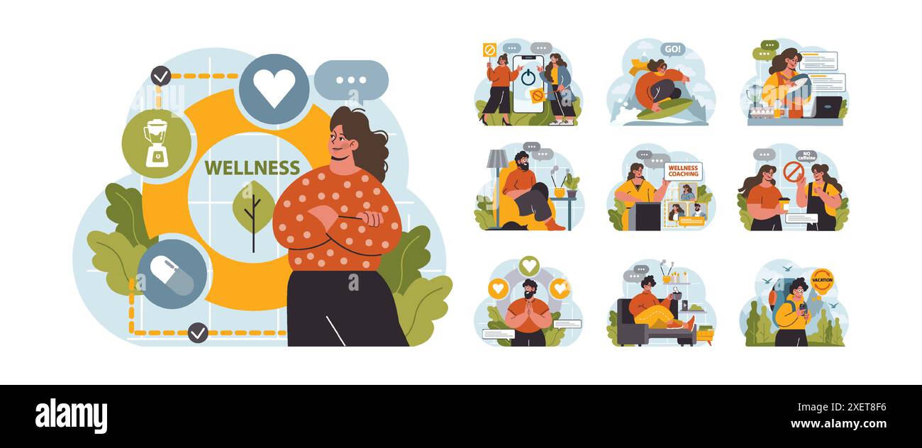 Modern wellbeing practice set. Slow, mindful and sustainable living ...