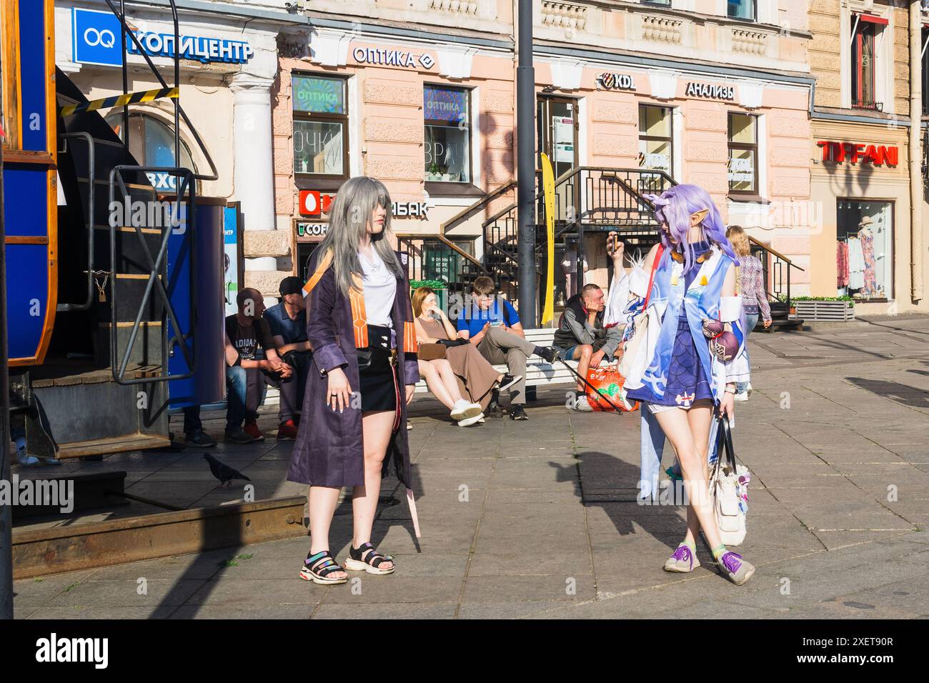 Saint Petersburg, Russia - June 04, 2024: young female cosplayers on ...