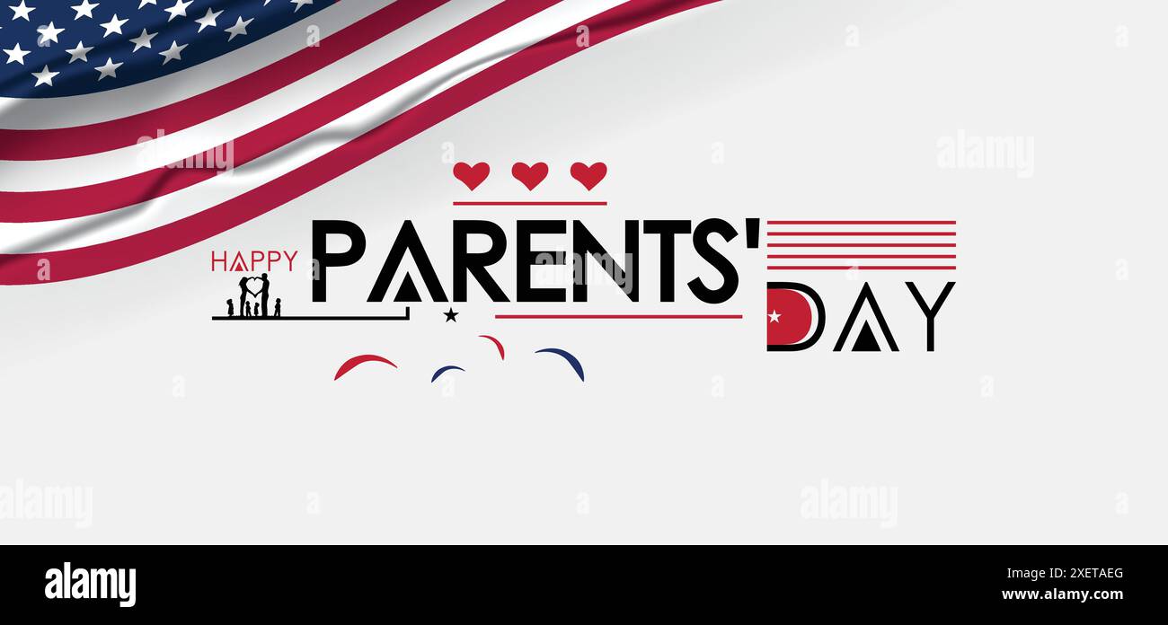 Parents' Day joy with an American flag in the background Stock Vector ...