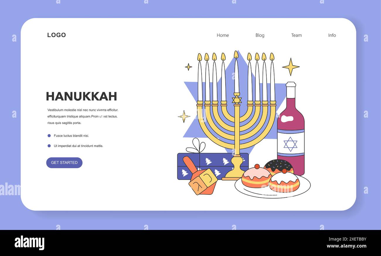 Hanukkah celebrating web banner or landing page. Family gathering on ...