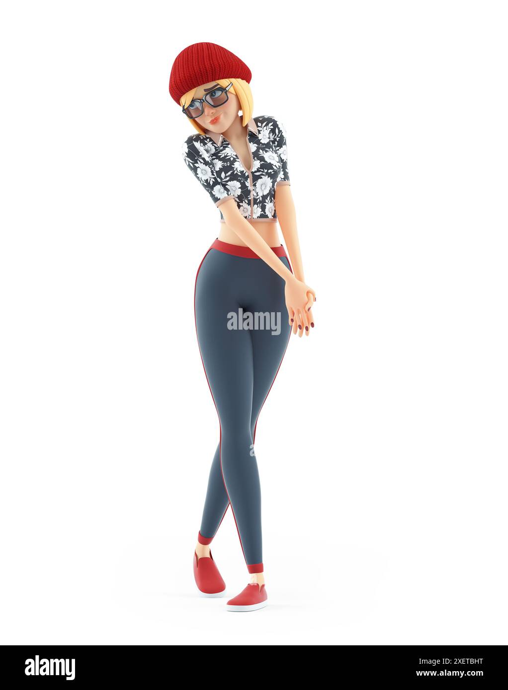 3d fashion girl shy expression, illustration isolated on white ...