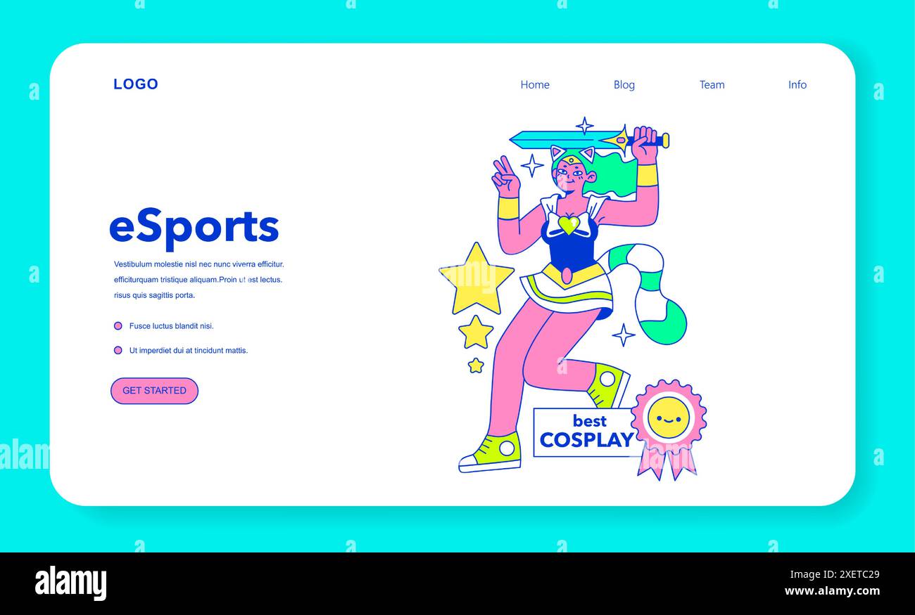 Cosplay web banner or landing page. Young woman dressed up as ...