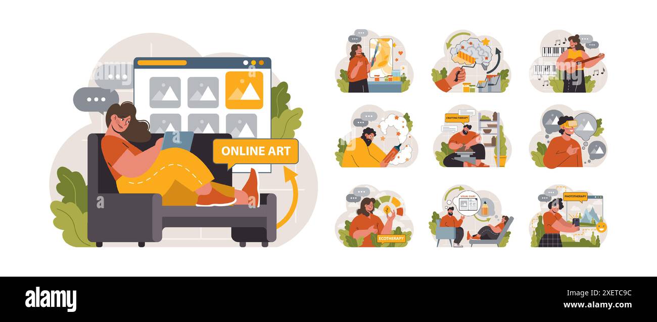 Art therapy set. Character developing a creativity. Self-expression ...