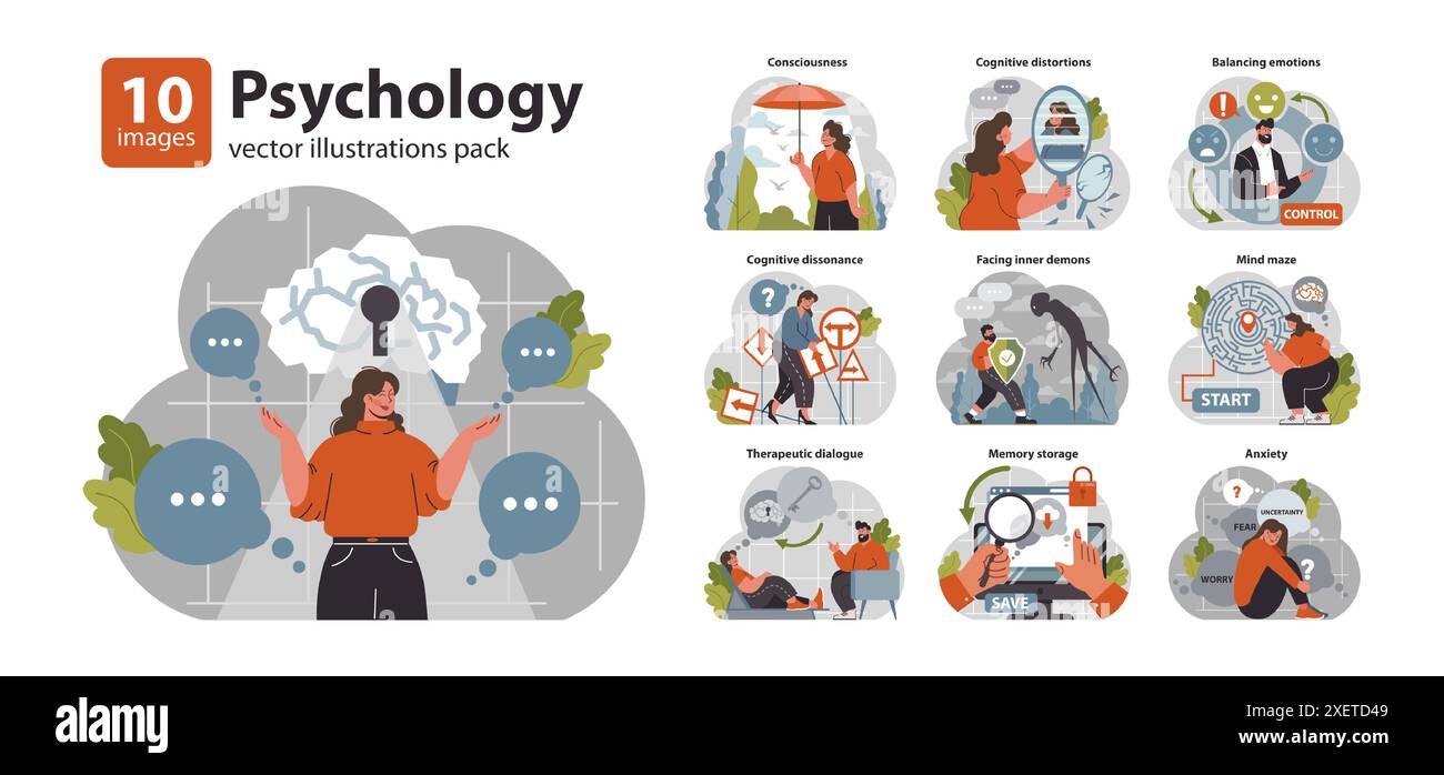 Psychology set. Mental and psychological phenomenon or conditions ... Psychology set. Mental and psychological phenomenon or conditions ...