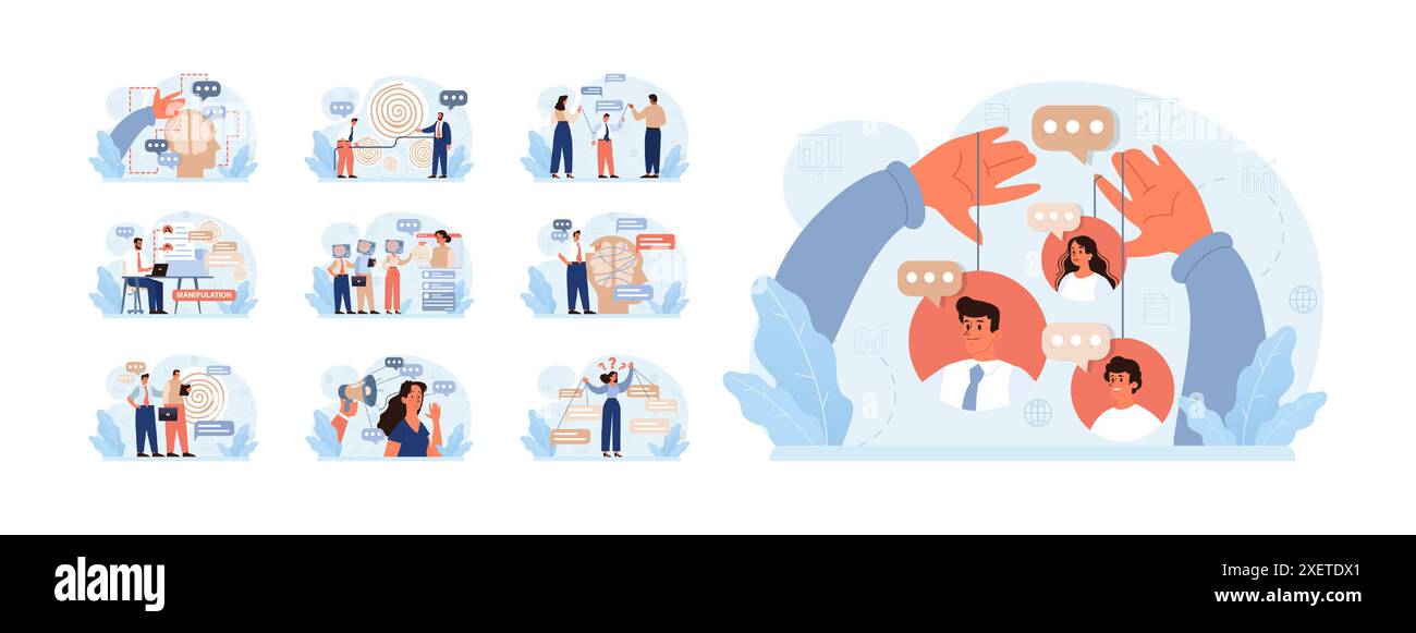 Manipulation set. Psychological control method. Domination exploitation ...