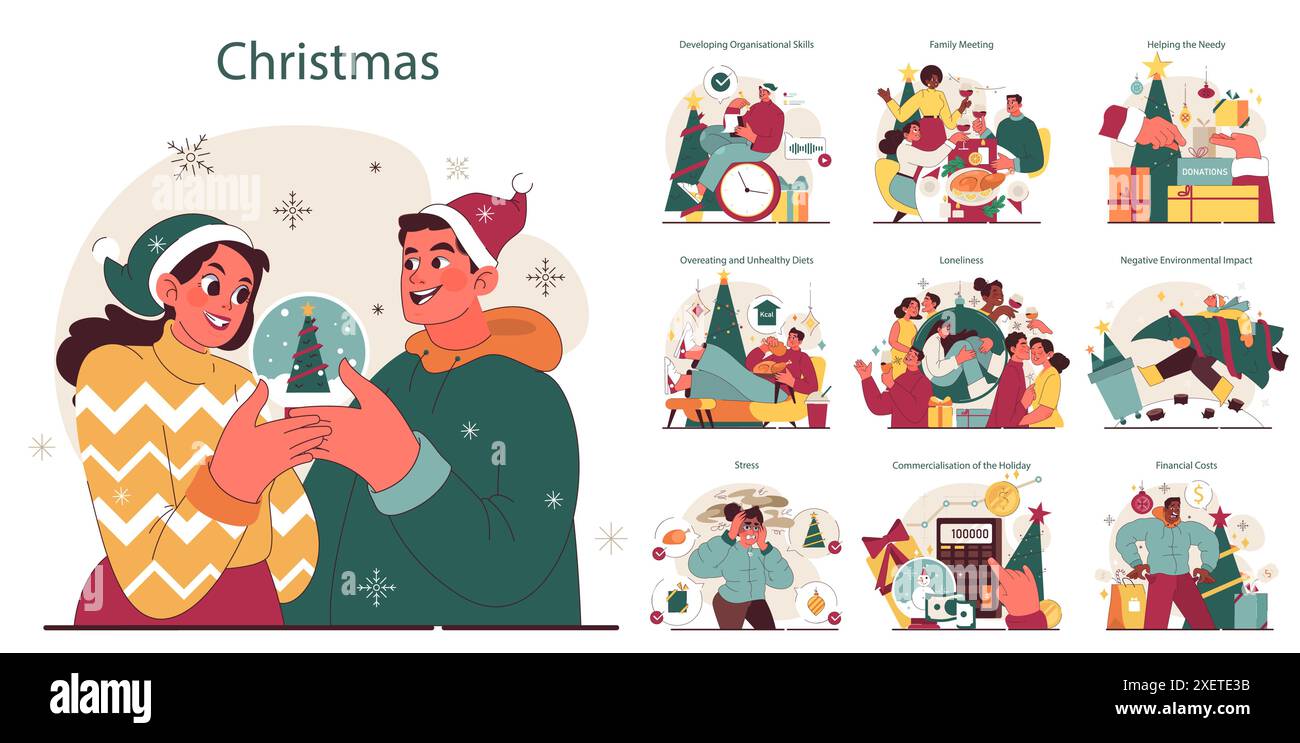 Christmas and new year celebration set. Family members or friends ...