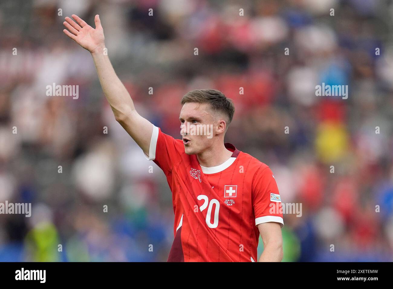 Switzerland's Michel Aebischer gestures during the UEFA Euro 2024 round ...