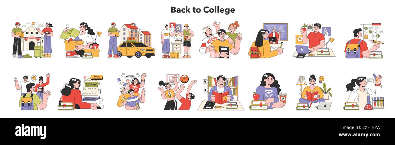 College or university student set. Uni fellow students or classmates ...