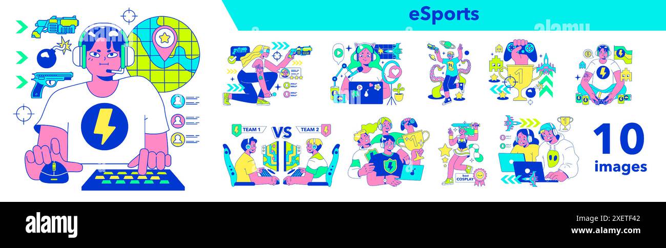 E-sports set. Character playing video games, fighting over the ...