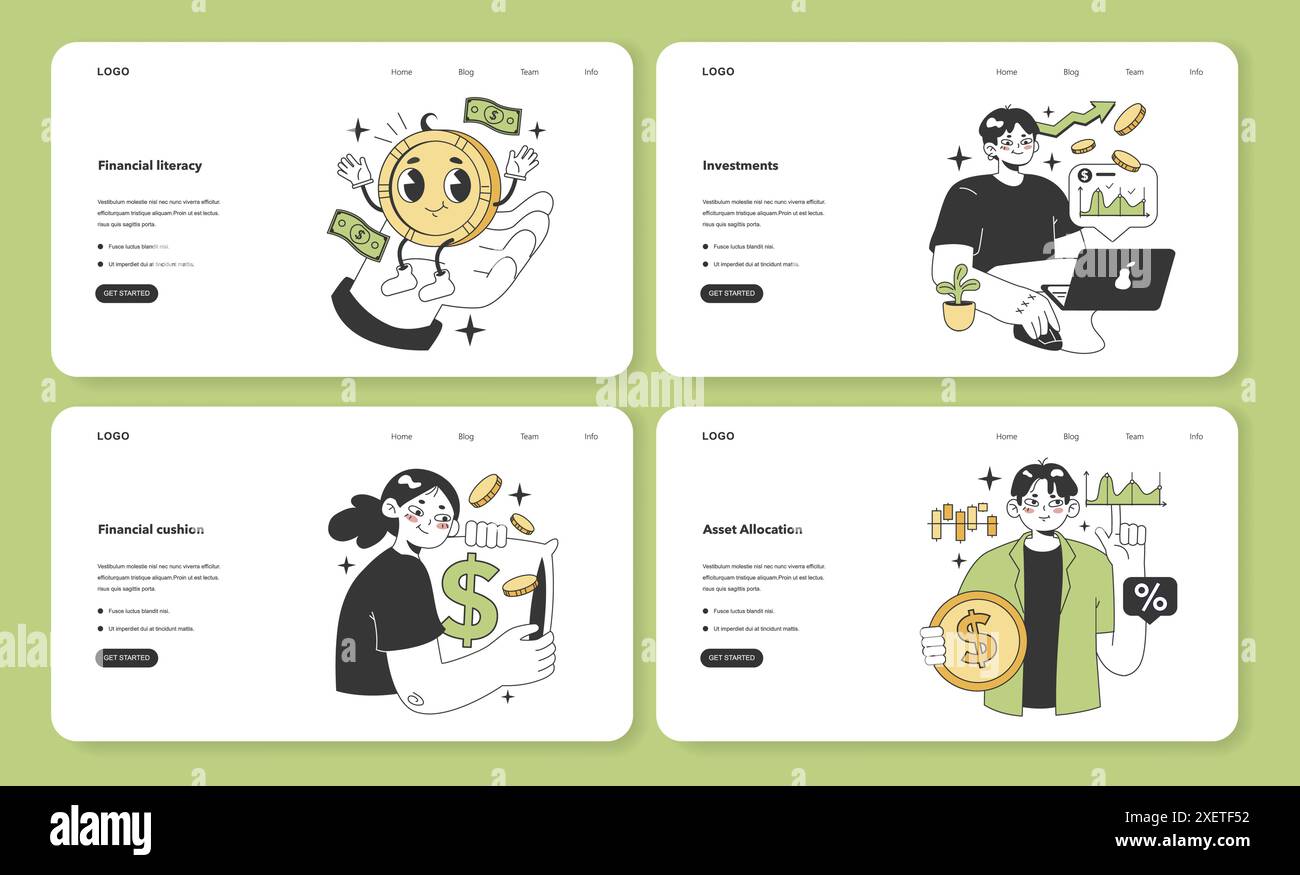 Financial literacy web banner or landing page set. Personal budget ...