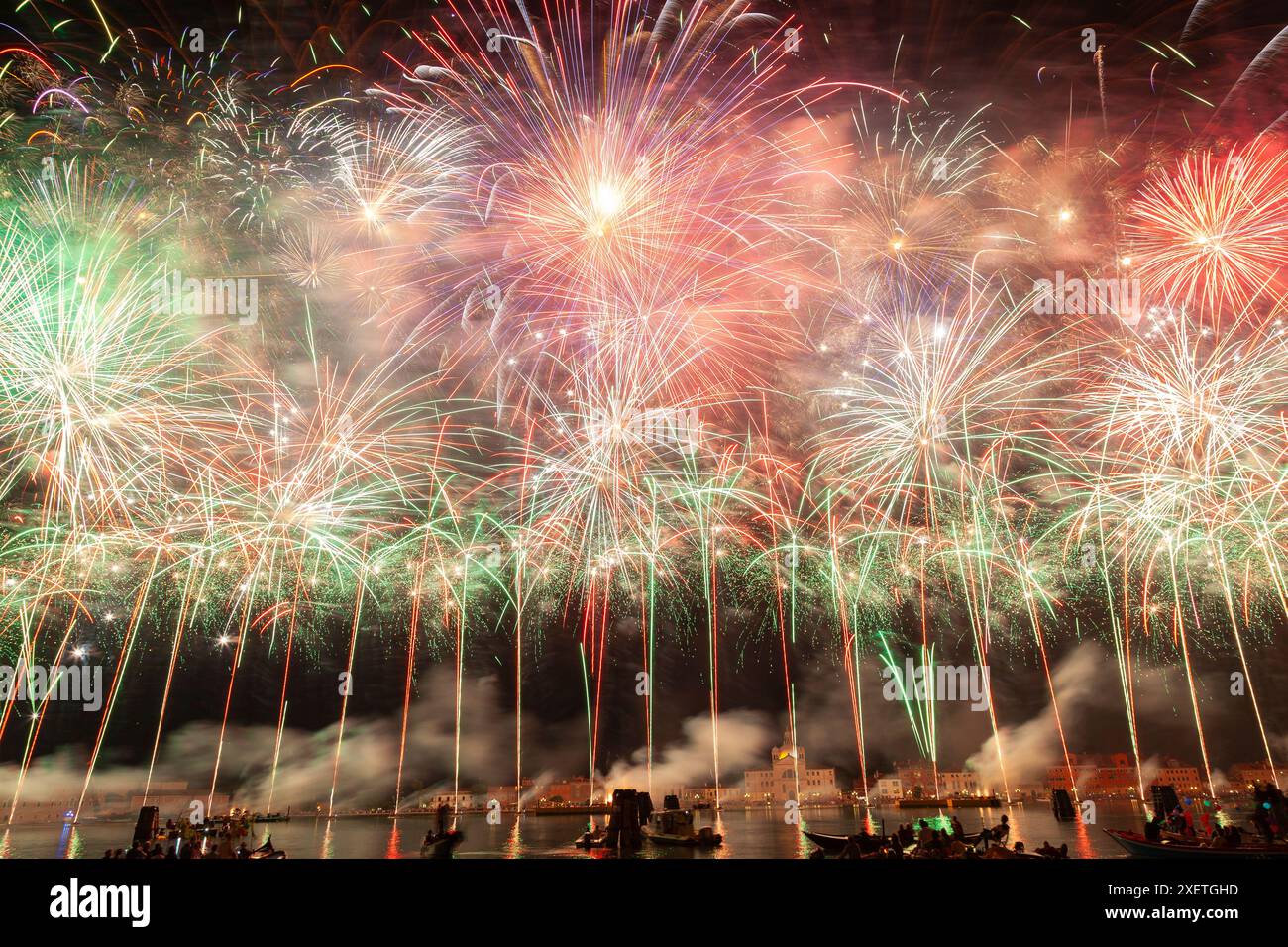 Fireworks, pyrotechnics display at Festa del Redentore, Giudecca Canal ...