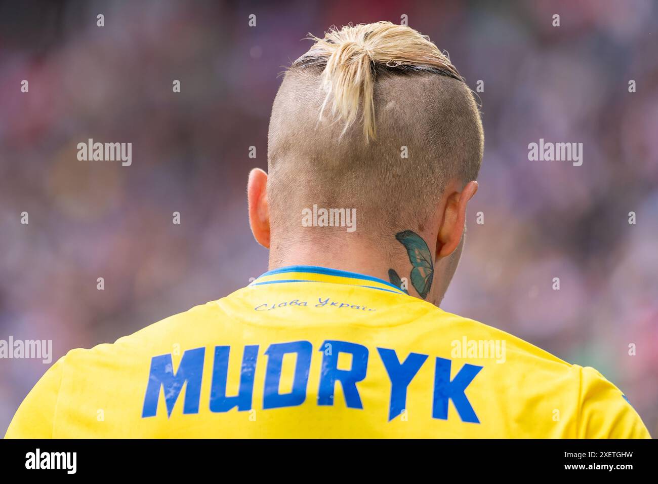 DUSSELDORF, GERMANY - JUNE 21: A detailed view of the hair and tattoo’s ...