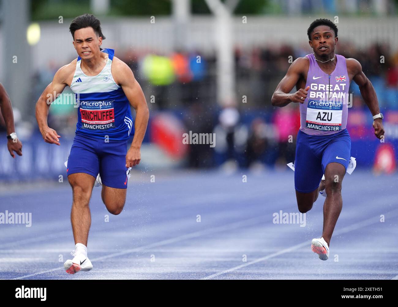 Louie Hinchliffe (left) wins the Men's 100m final during day one of the ...