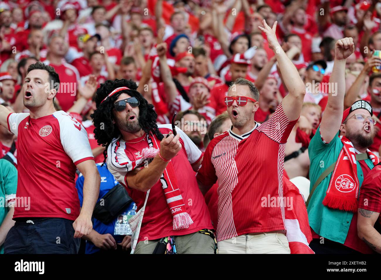 Denmark fans show their support in the stands during the UEFA Euro 2024 ...