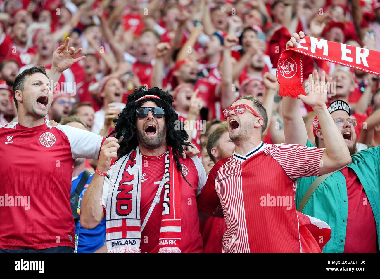Denmark fans show their support in the stands during the UEFA Euro 2024 ...