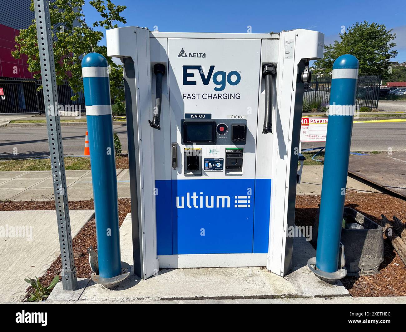 A newly installed electric vehicle (EV) charging station in the ...