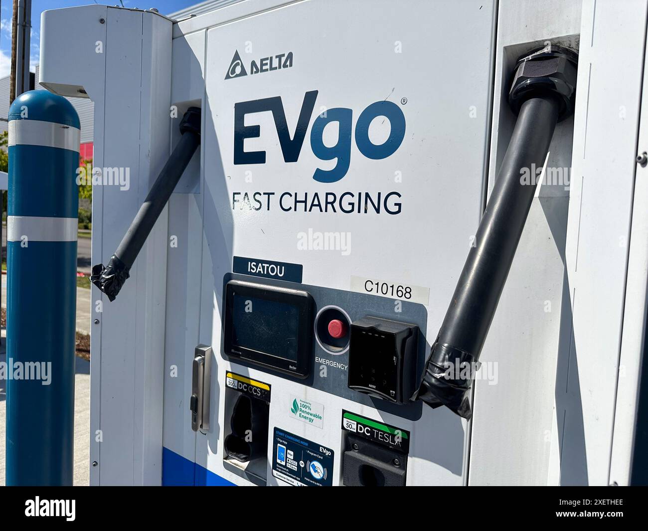 A newly installed electric vehicle (EV) charging station in the ...