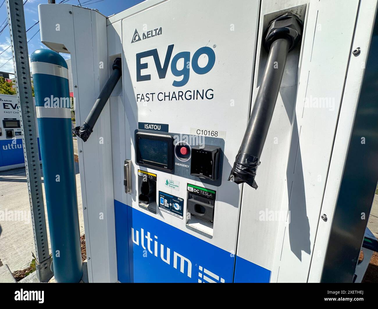 A newly installed electric vehicle (EV) charging station in the ...