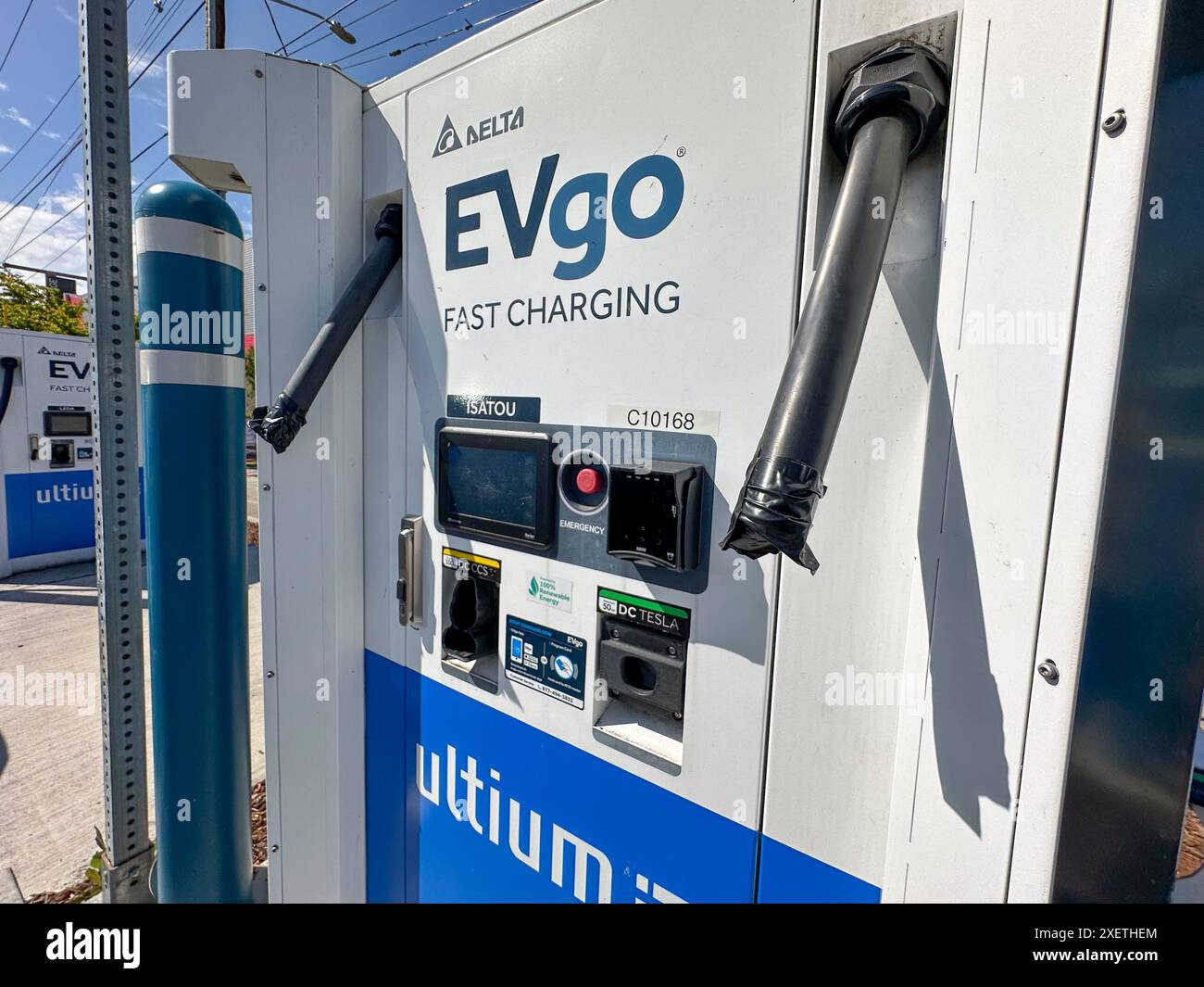 A newly installed electric vehicle (EV) charging station in the ...