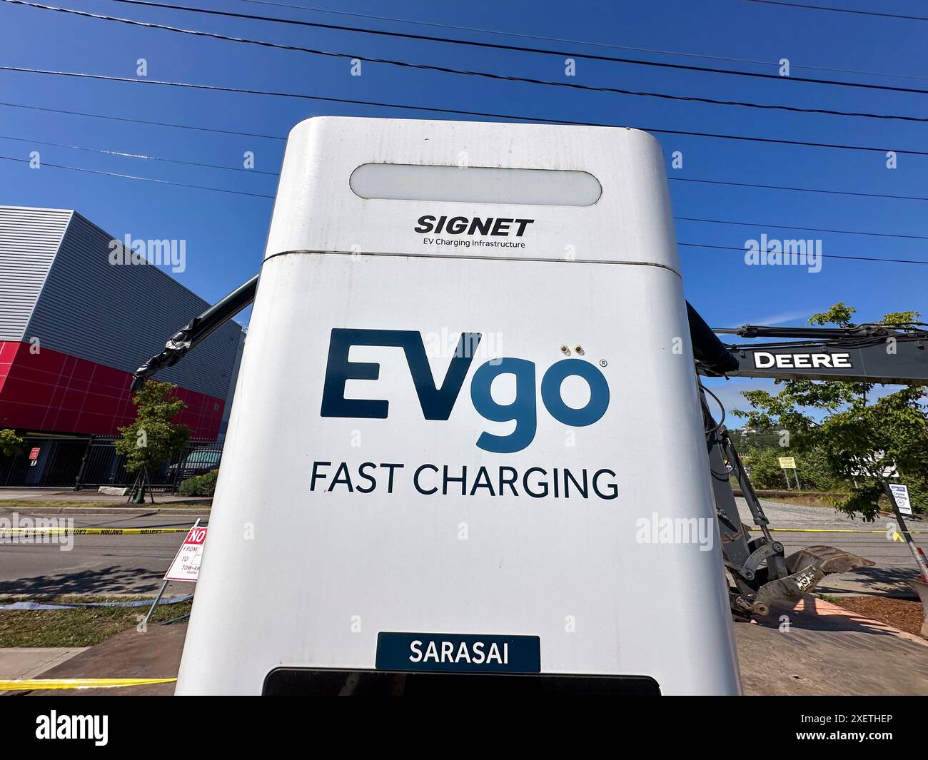 A newly installed electric vehicle (EV) charging station in the ...