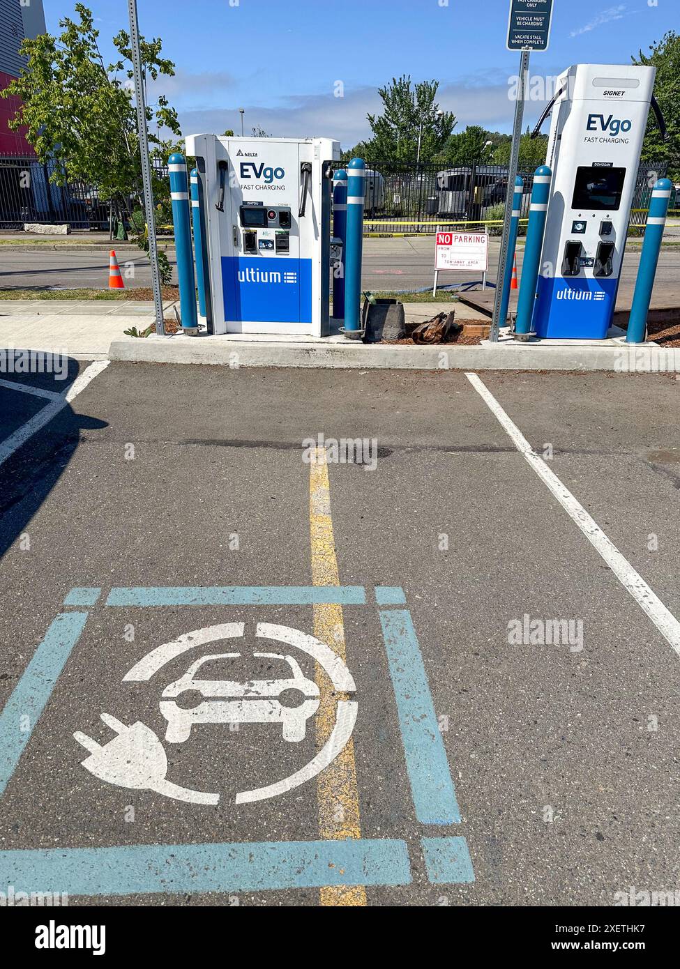A newly installed electric vehicle (EV) charging station in the ...