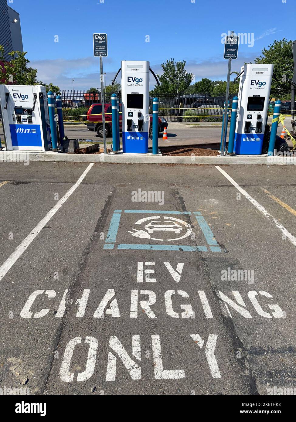 A newly installed electric vehicle (EV) charging station in the ...