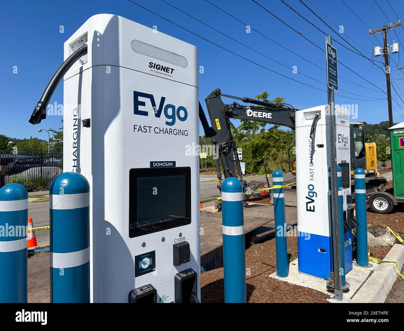 A newly installed electric vehicle (EV) charging station in the ...