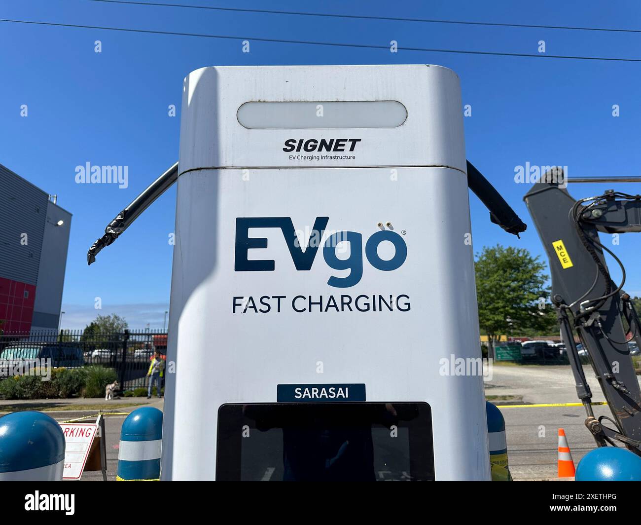 A newly installed electric vehicle (EV) charging station in the ...