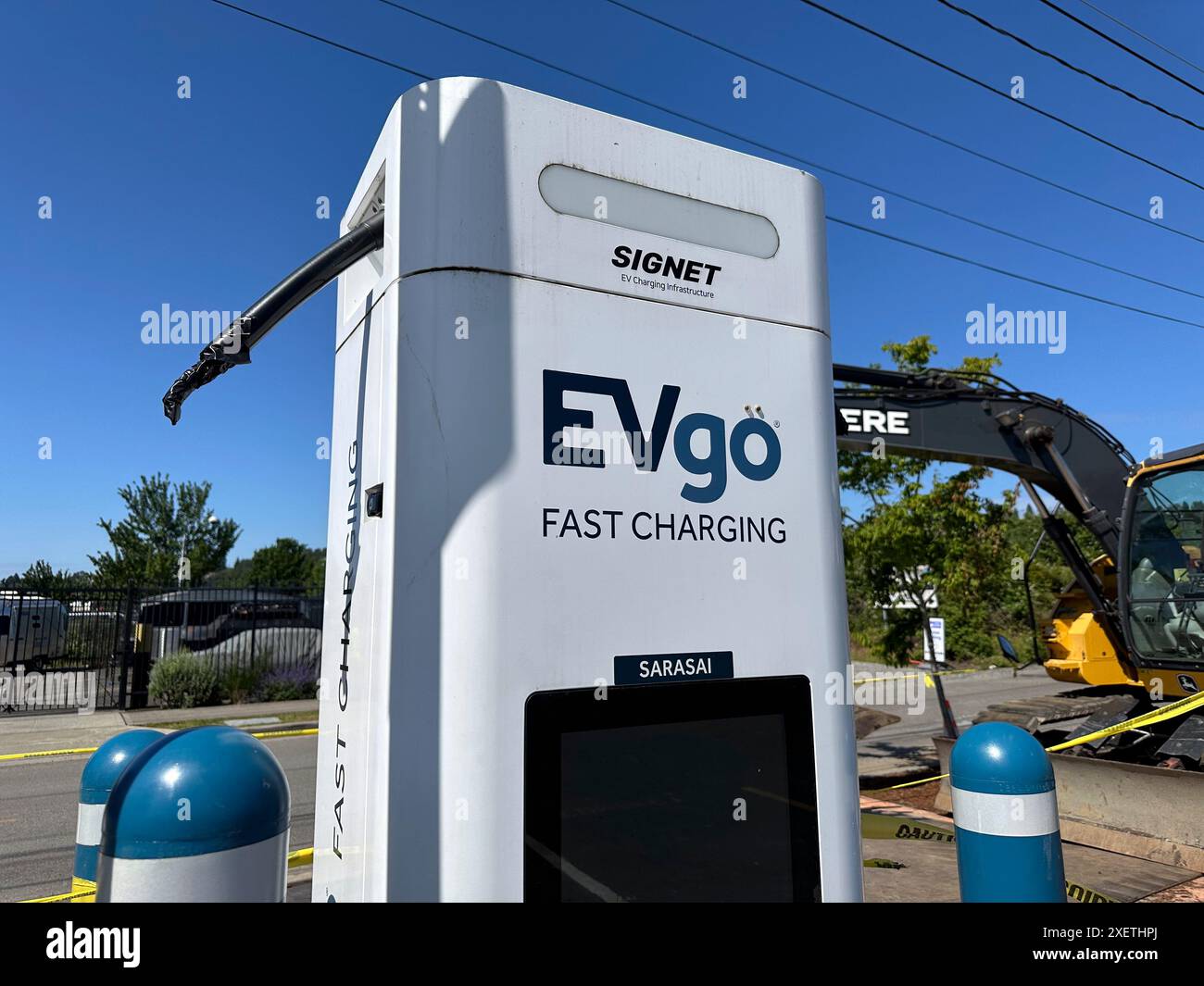 A newly installed electric vehicle (EV) charging station in the ...