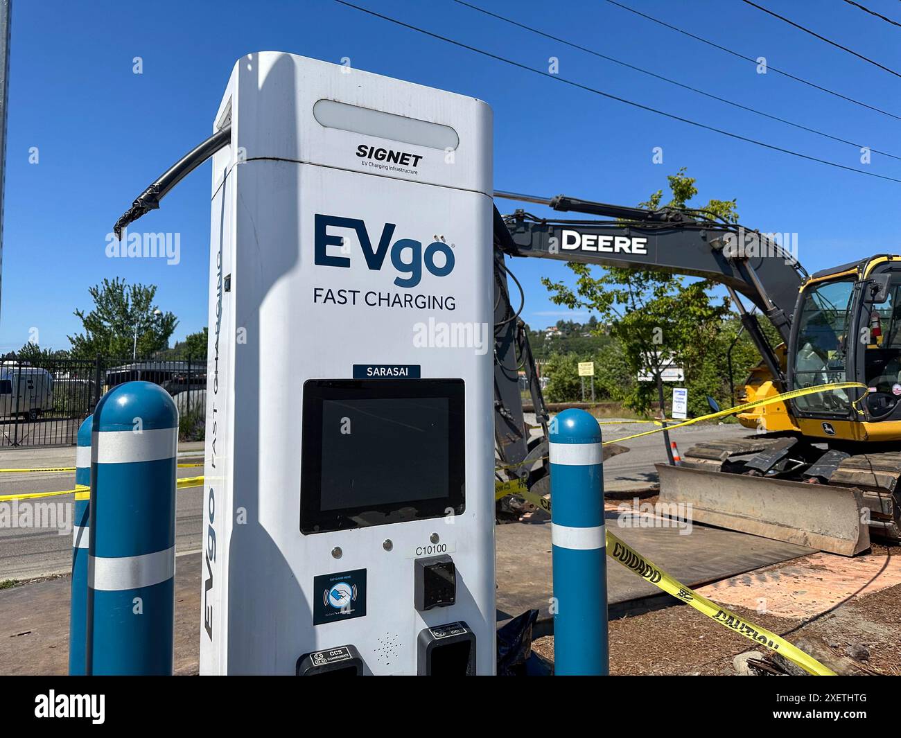 A newly installed electric vehicle (EV) charging station in the ...