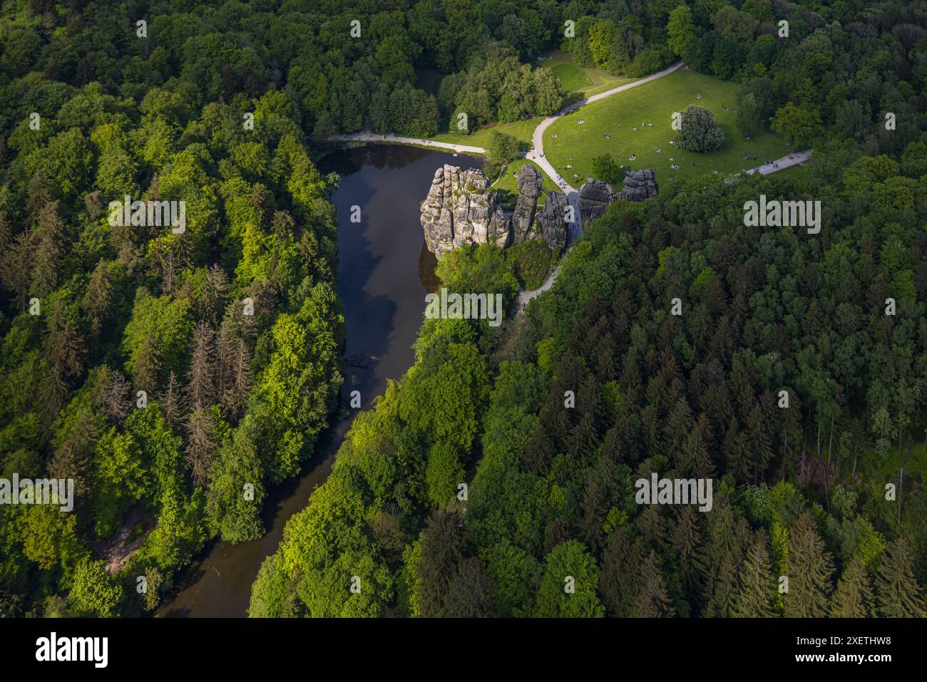 Aerial view, Externsteine, historical sight in the nature reserve ...