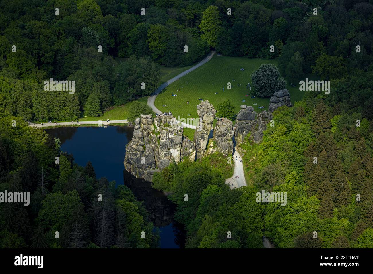 Aerial view, Externsteine, historical sight in the nature reserve ...