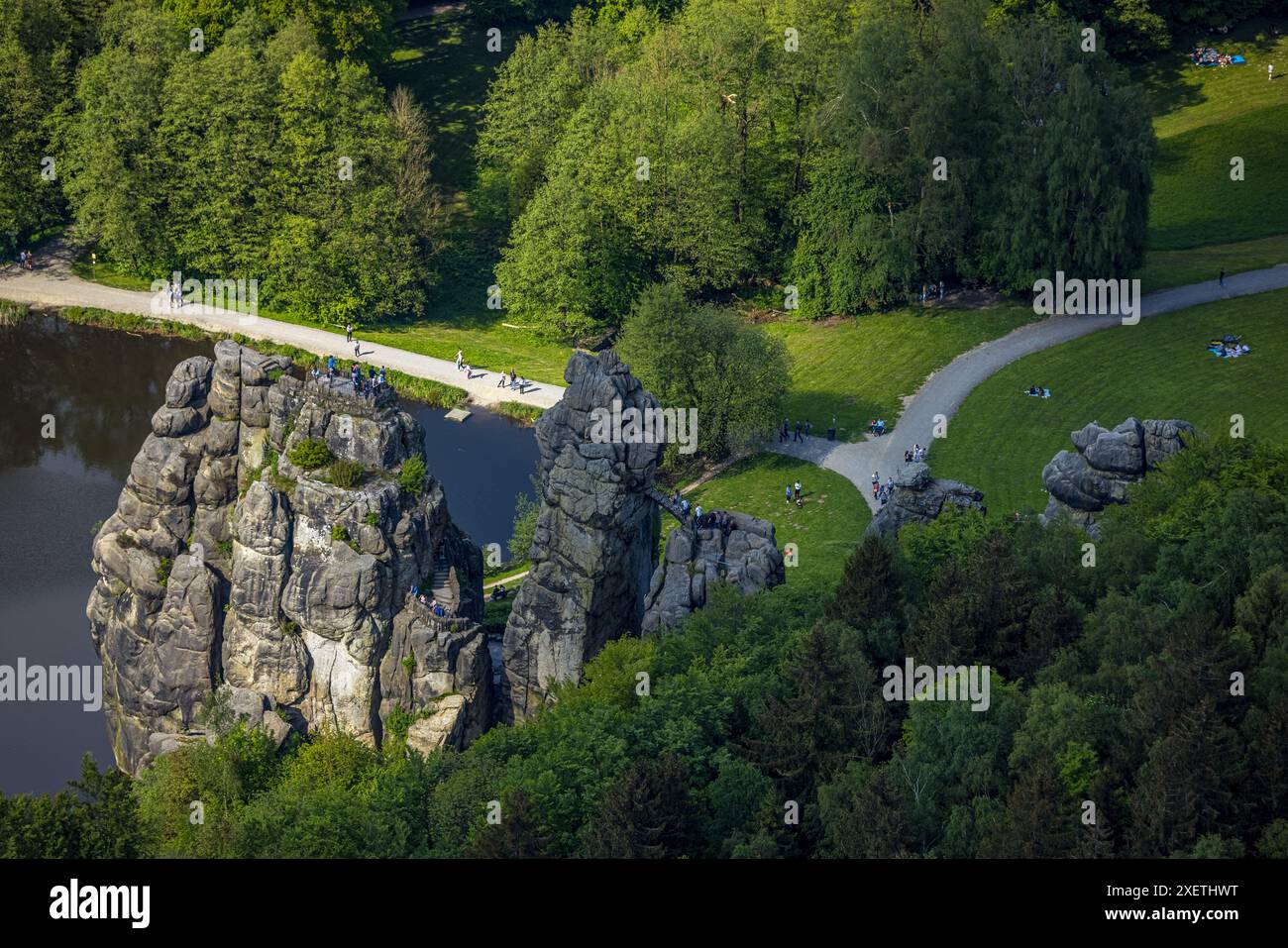 Aerial view, Externsteine, historical sight in the nature reserve ...