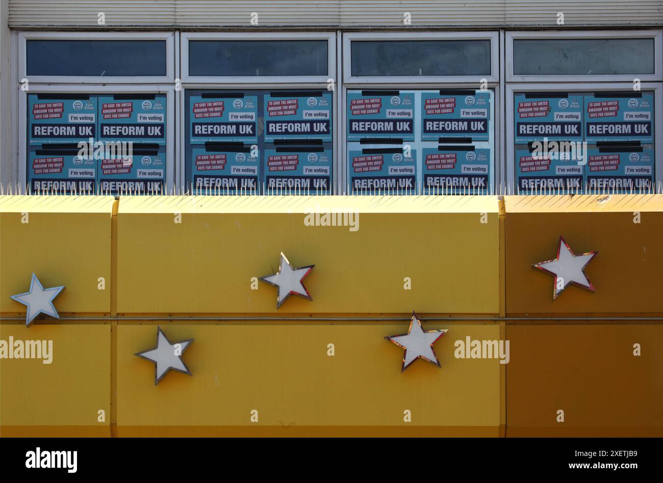 Clacton-On-Sea, England, UK. 29th June, 2024. Reform UK posters line ...