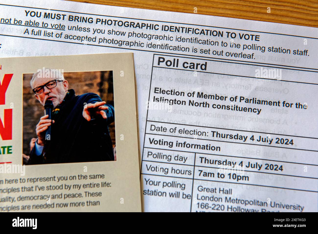 Poll card for Islington North general election 2024 with Jeremy Corbyn ...