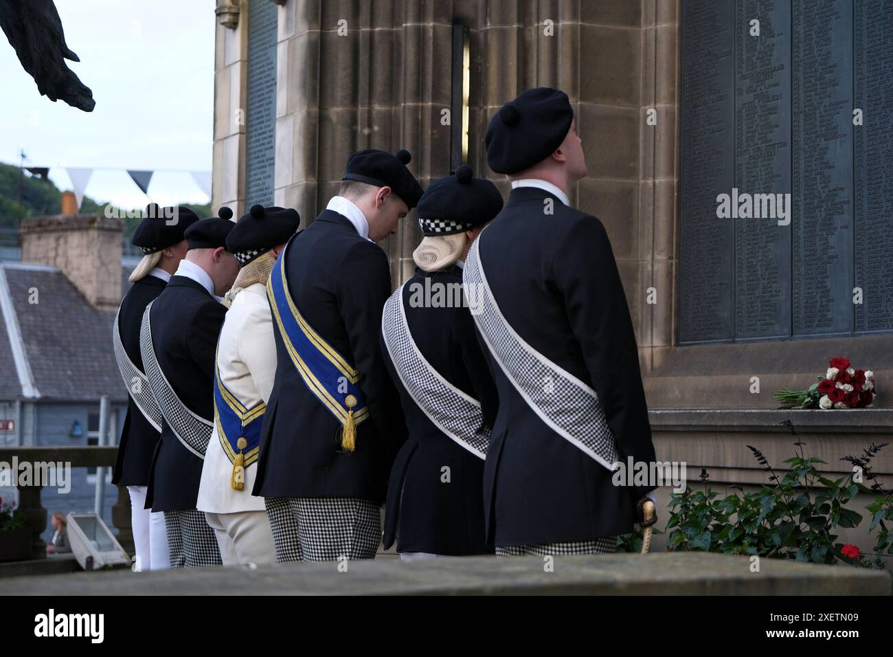 Galashiels, UK, 29 June 2024. Braw Lads Principals lay the Red & White ...