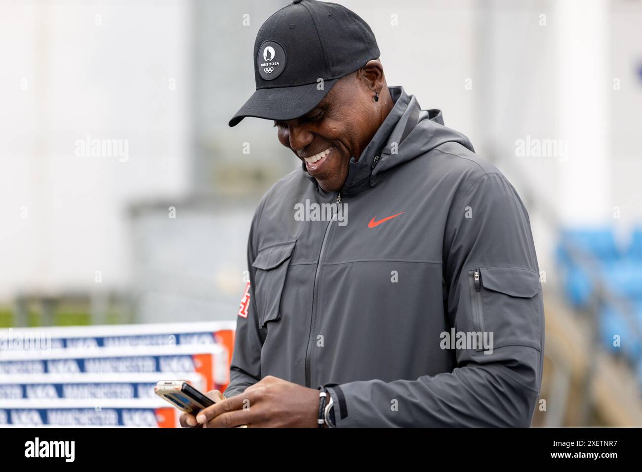Manchester, United Kingdom, 29 June 2024, 100m Men Final- Carl Lewis at ...
