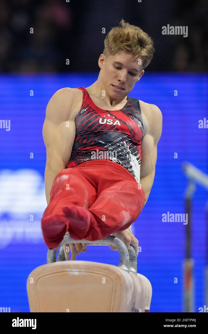 Shane Wiskus competes on the pommel horse at the United States ...